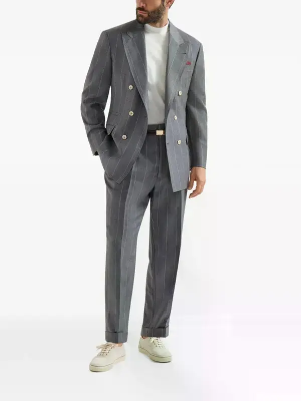 Brunello Cucinelli Virgin Wool Chalk Stripe Trousers - Grey