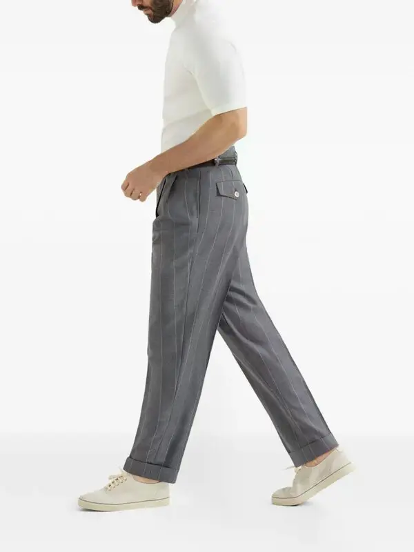 Brunello Cucinelli Virgin Wool Chalk Stripe Trousers - Grey