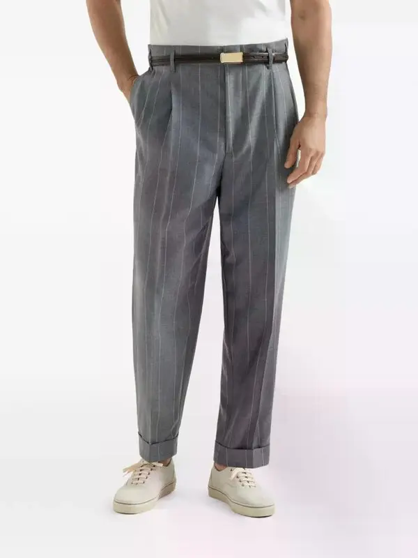 Brunello Cucinelli Virgin Wool Chalk Stripe Trousers - Grey