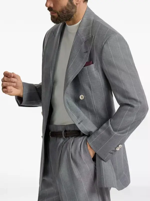 Brunello Cucinelli Virgin Wool Chalk Stripe One-and-a-half Breasted Tailor Blazer - Grey