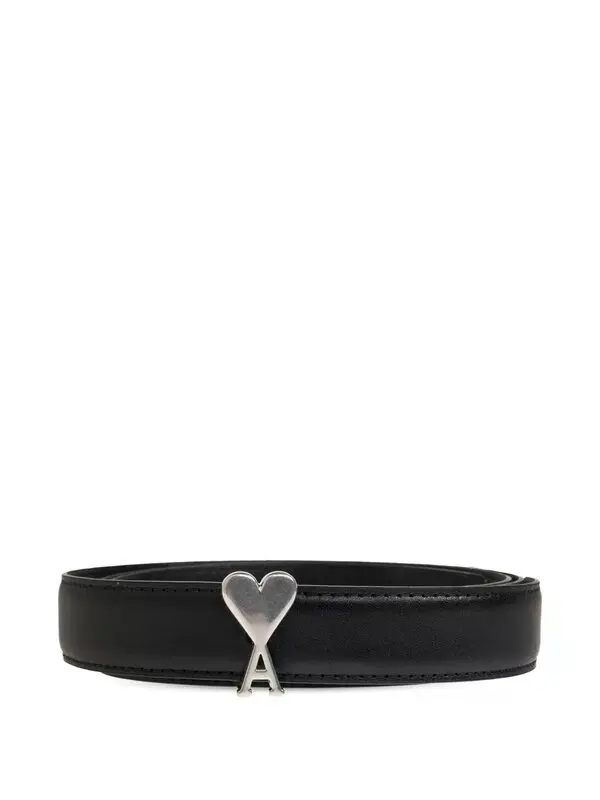 AMI Paris Leather Belt With Heart Detail - Black