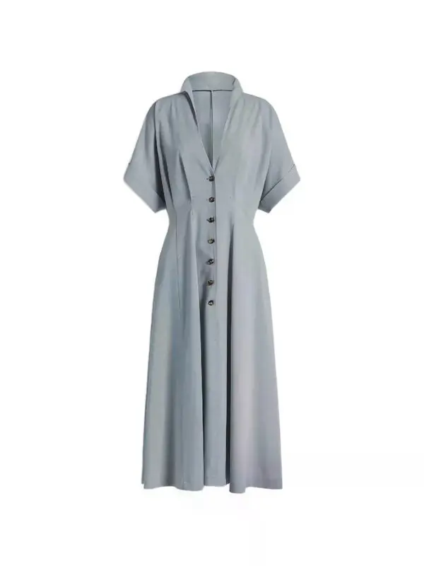 Alberta Ferretti Buttoned V-neck Dress - Blue