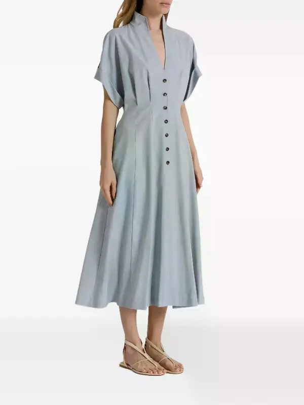 Alberta Ferretti Buttoned V-neck Dress - Blue