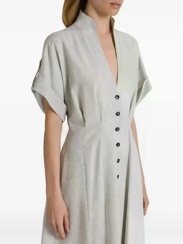 Alberta Ferretti Buttoned V-neck Dress - Grey