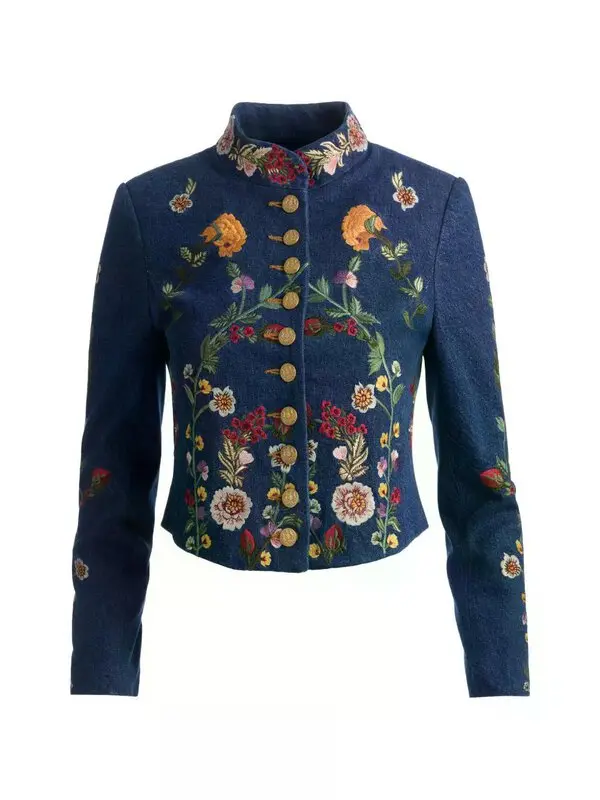 Alice + Olivia Floral-embroidered Denim Jacket