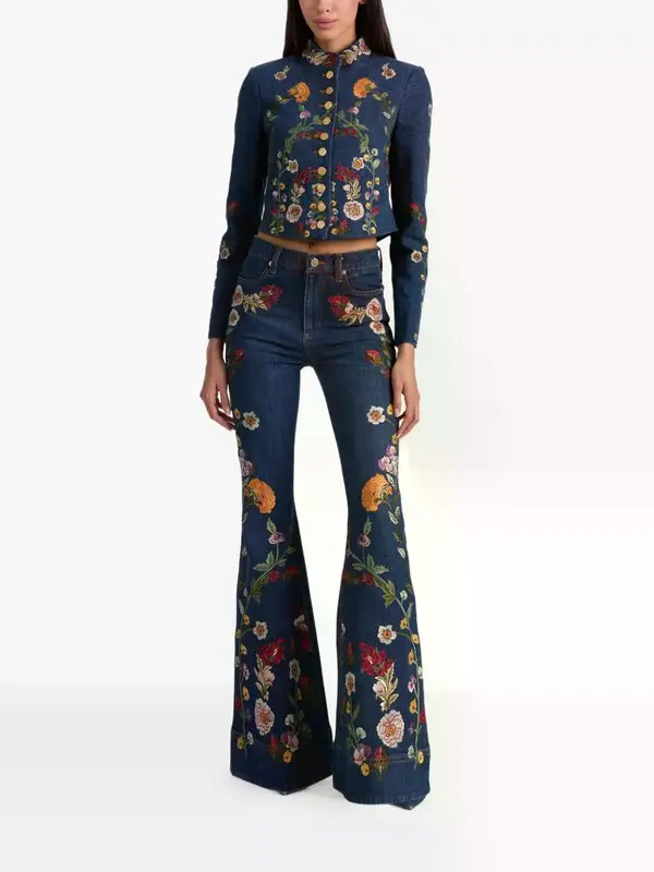 Alice + Olivia Floral-embroidered Denim Jacket