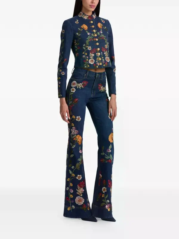 Alice + Olivia Floral-embroidered Denim Jacket