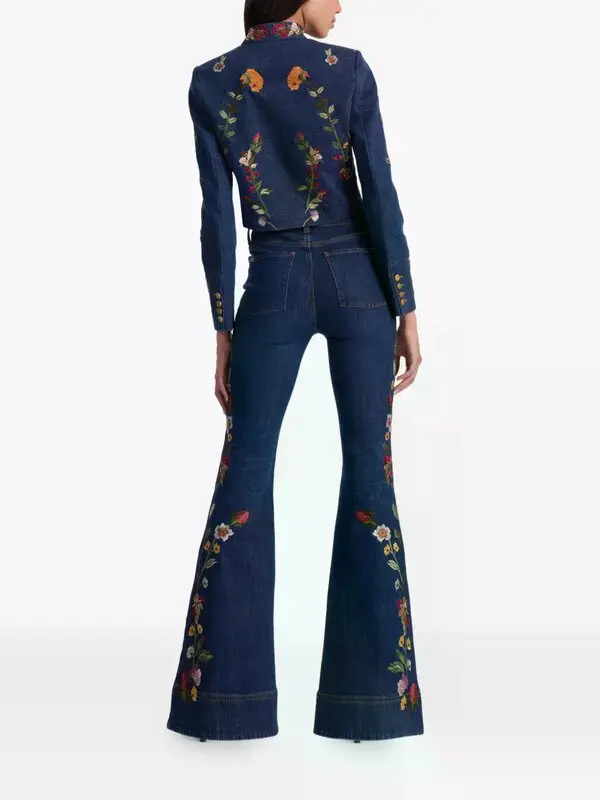 Alice + Olivia Floral-embroidered Denim Jacket