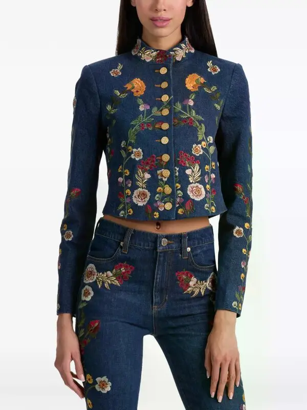 Alice + Olivia Floral-embroidered Denim Jacket