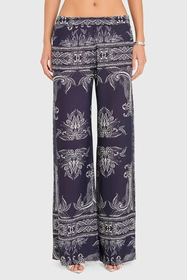 Amanda Uprichard Arielle Printed Wide Leg Pants - Navy