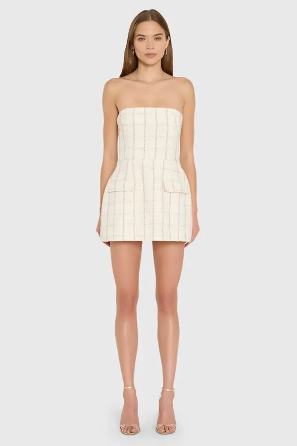 Amanda Uprichard Strapless Tweed Romper - Ivory