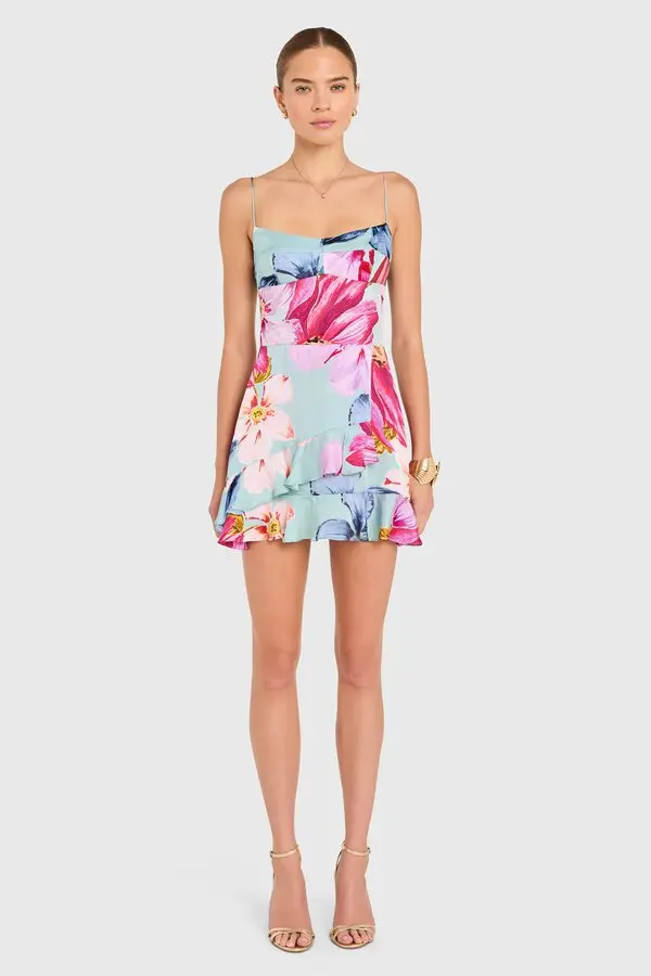 Amanda Uprichard Magnolia Floral Mini Romper - Blue Multi