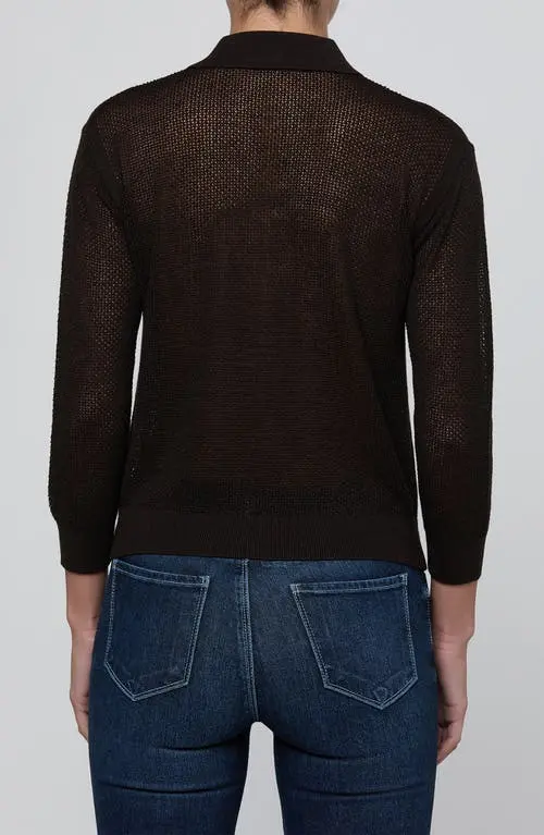 L'Agence Carine Pointelle Polo Sweater - Coffee Bean