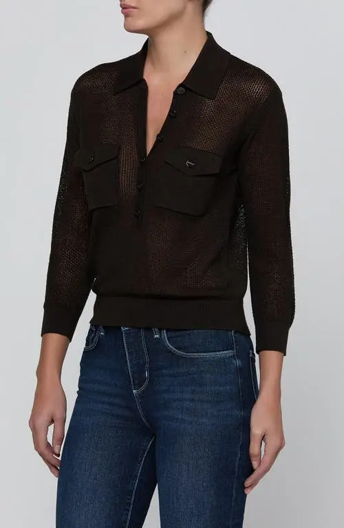 L'Agence Carine Pointelle Polo Sweater - Coffee Bean