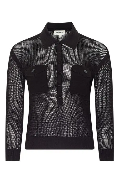 L'Agence Carine Pointelle Polo Sweater - Coffee Bean