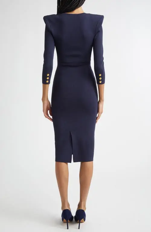 L'Agence Padded Shoulder Corset Knit Midi Dress
