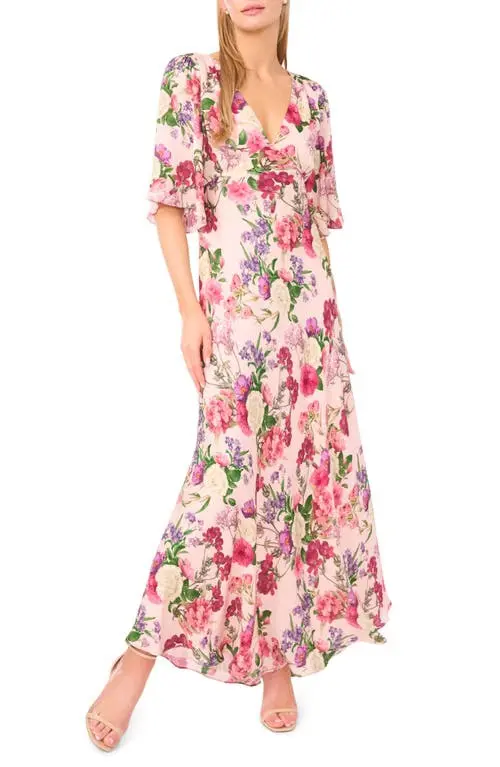 Ted Baker London Floral Flutter Sleeve Midi Dress - Cloud Pink