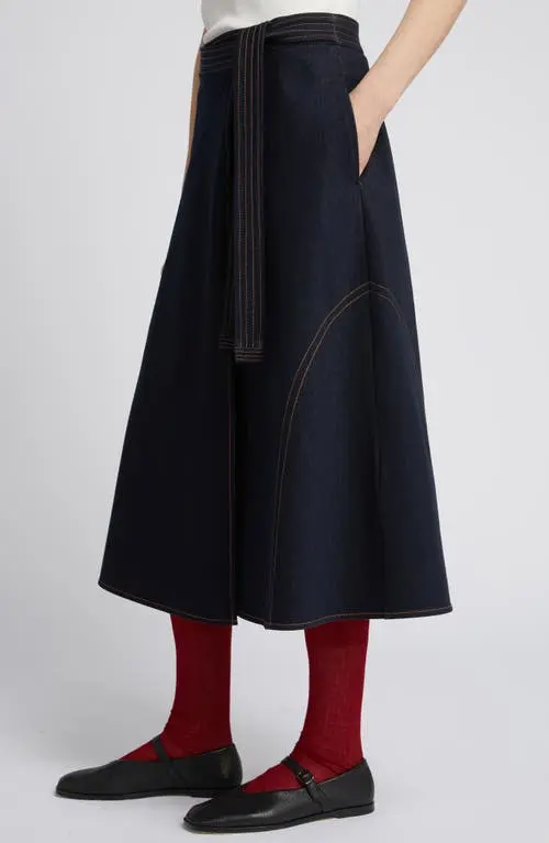 MM BY MAX MARA Rane Belted Midi Skirt - Midnight Blue