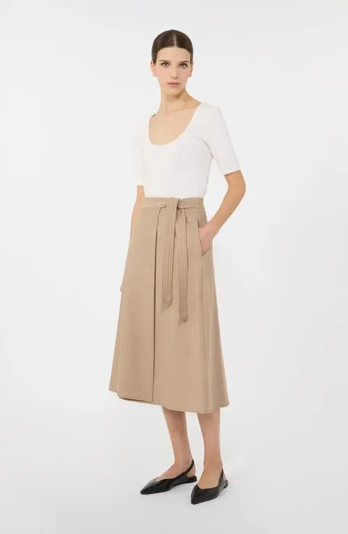 MM BY MAX MARA Rane Tie Waist Midi Skirt - Beige