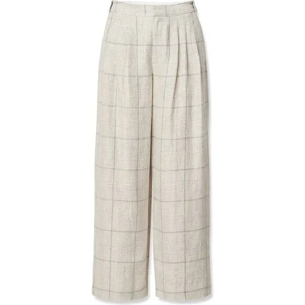 Rag & Bone Chappel Plaid Wide Leg Linen Pants - White Multi