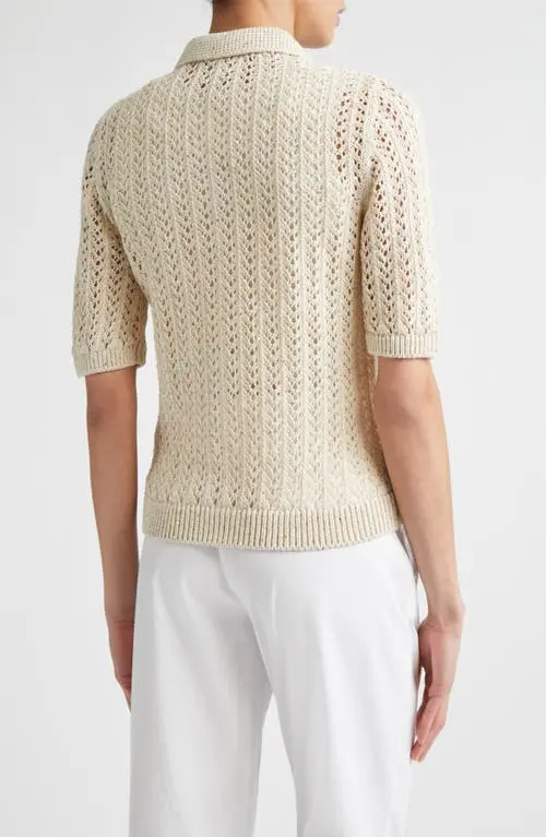 Eleventy Open Stitch Cotton & Linen Blend Polo