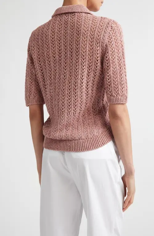 Eleventy Open Stitch Cotton & Linen Blend Polo - 174 Raspberry