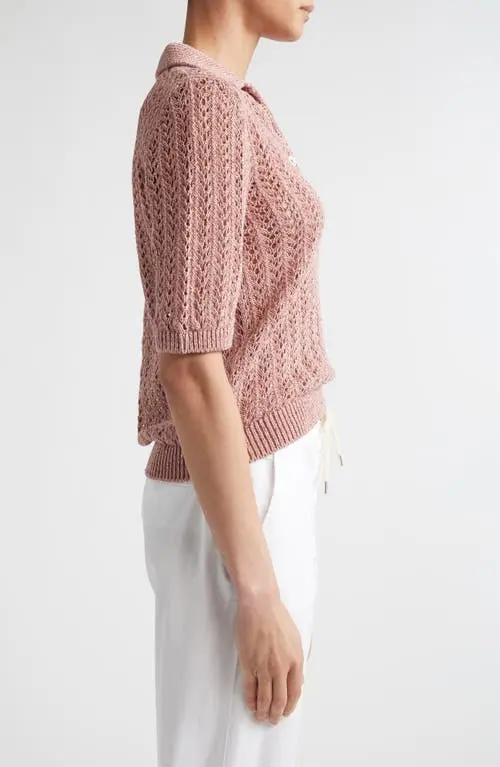 Eleventy Open Stitch Cotton & Linen Blend Polo - 174 Raspberry