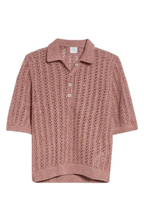 Eleventy Open Stitch Cotton & Linen Blend Polo - 174 Raspberry