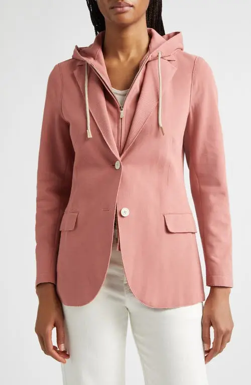 Eleventy Laser-cut Cotton-blend Knit Jacket With Hooded Zip Inset - 174 Raspberry