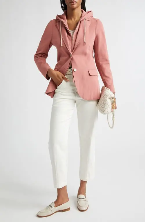 Eleventy Laser-cut Cotton-blend Knit Jacket With Hooded Zip Inset - 174 Raspberry