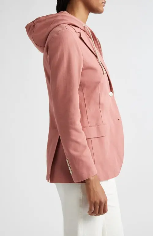 Eleventy Laser-cut Cotton-blend Knit Jacket With Hooded Zip Inset - 174 Raspberry
