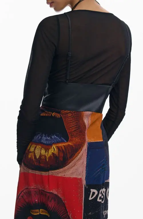 Desigual Long-sleeve Faux Leather Bodice Dress