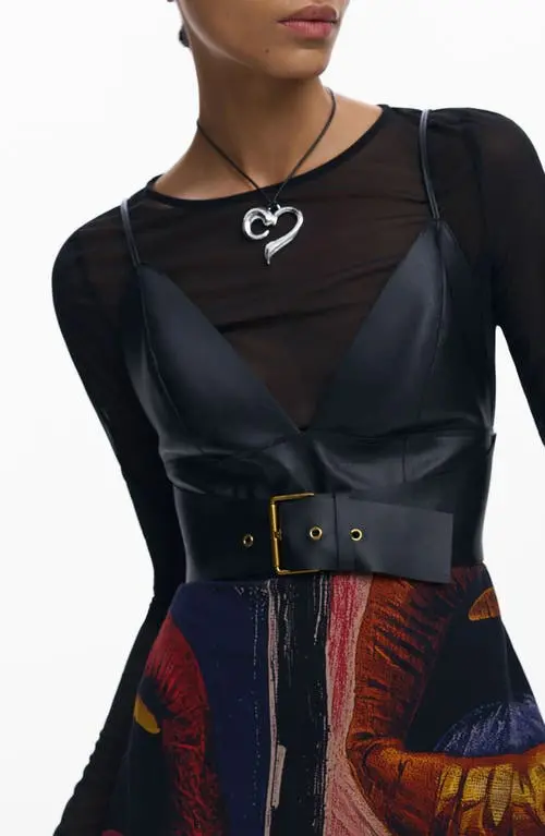 Desigual Long-sleeve Faux Leather Bodice Dress