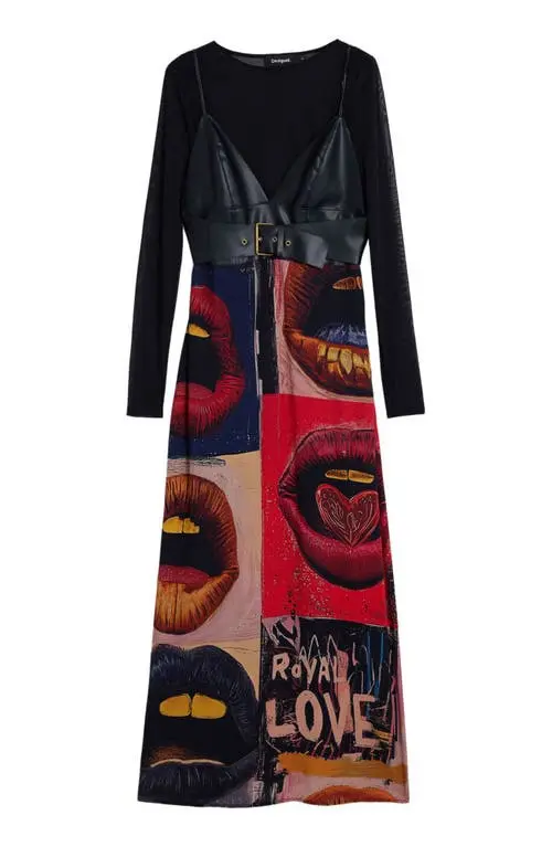 Desigual Long-sleeve Faux Leather Bodice Dress