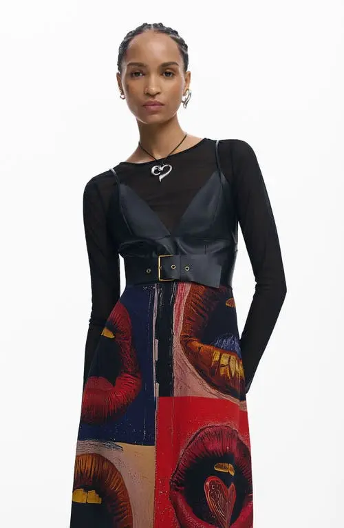 Desigual Long-sleeve Faux Leather Bodice Dress