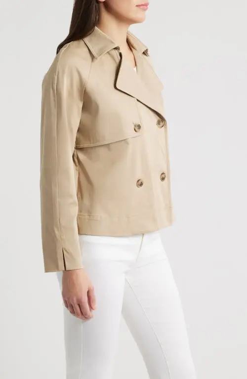 Anne Klein Short Double Breasted Cotton Blend Trench Coat - Ak Khaki
