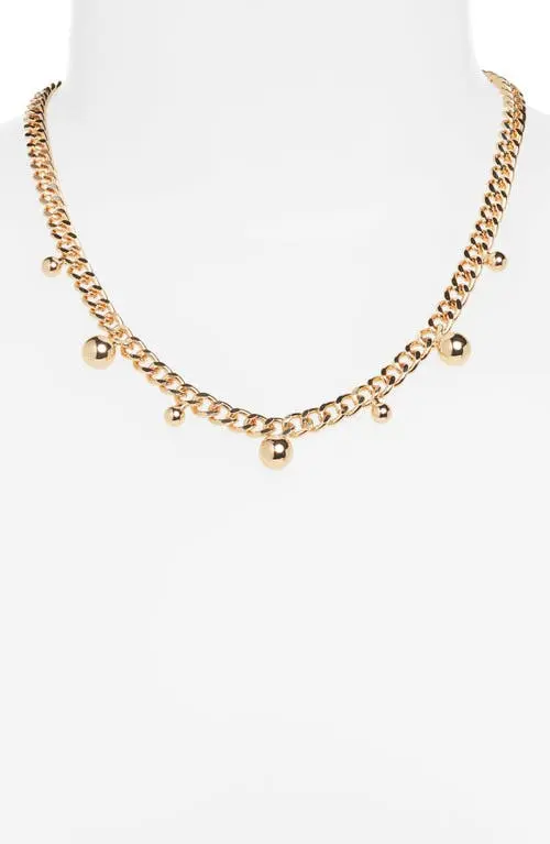 OPEN EDIT Orb Drop Curb Chain Necklace - Gold
