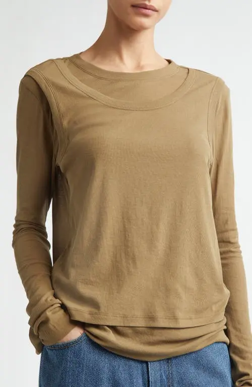 MELITTA BAUMEISTER Double Layer Cotton T-shirt - Olive Beige