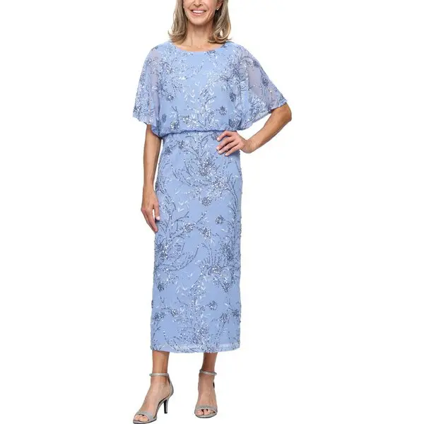 SL FASHIONS Sequin Blouson Bodice Gown - Blue