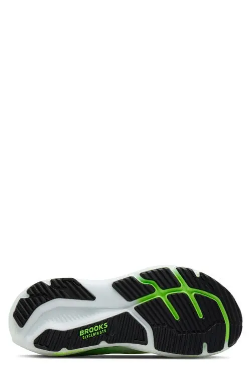 Brooks Glycerin Gts 23 Lace-up Running Shoe - White/phantom/green Gecko