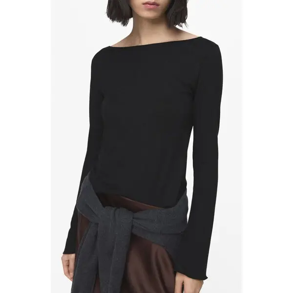 Mango Slim Fit Boatneck Top - Black