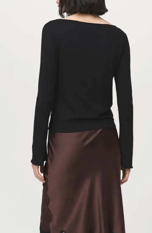 Mango Slim Fit Boatneck Top - Black