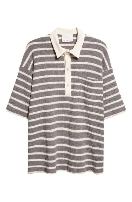 SONG FOR THE MUTE Gym Stripe Bouclé Polo - Grey