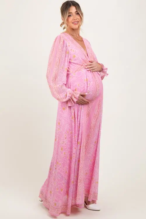 PINKBLUSH Paisley V-neck Maxi Dress