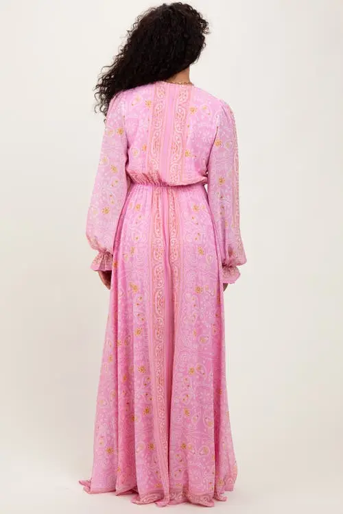 PINKBLUSH Paisley V-neck Maxi Dress