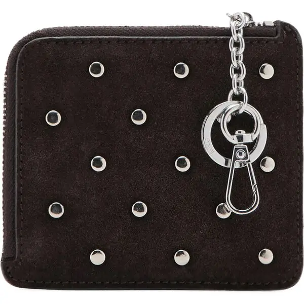 Mango Studded Suede Card Case - Chocolate