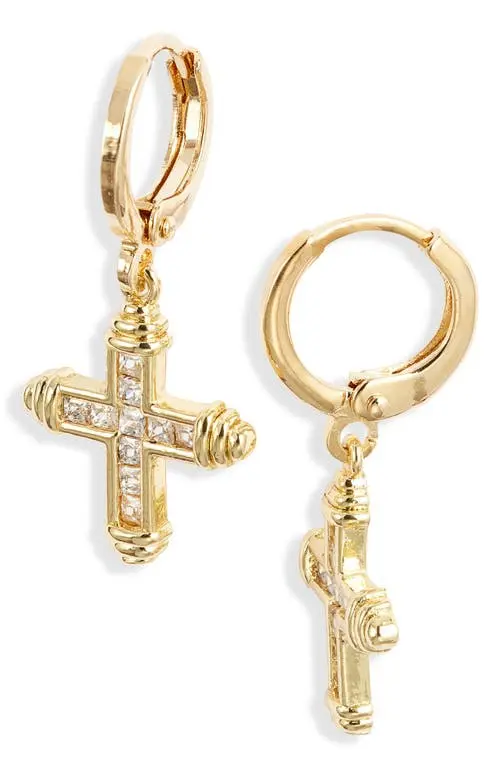 CHILD OF WILD Lydia Huggie Hoop Cross Drop Earrings - Gold
