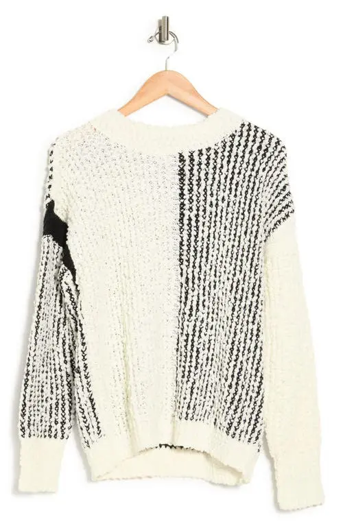 Bobeau Colorblock Boucle Knit Pullover Sweater
