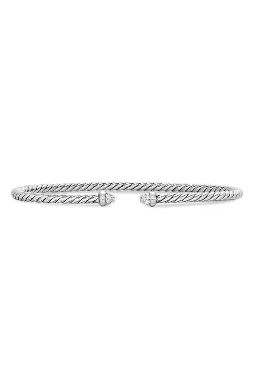 David Yurman Micro Cable Flex Bracelet With Diamonds - Silver Pave