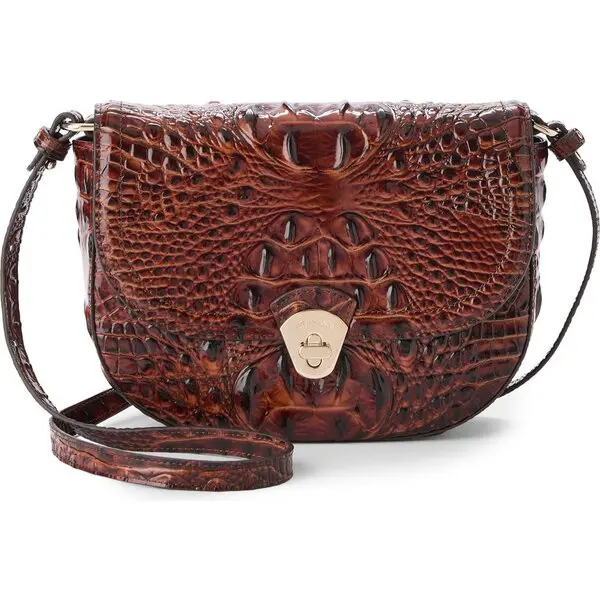 Brahmin Croc Embossed Leather Crossbody Bag - Pecan